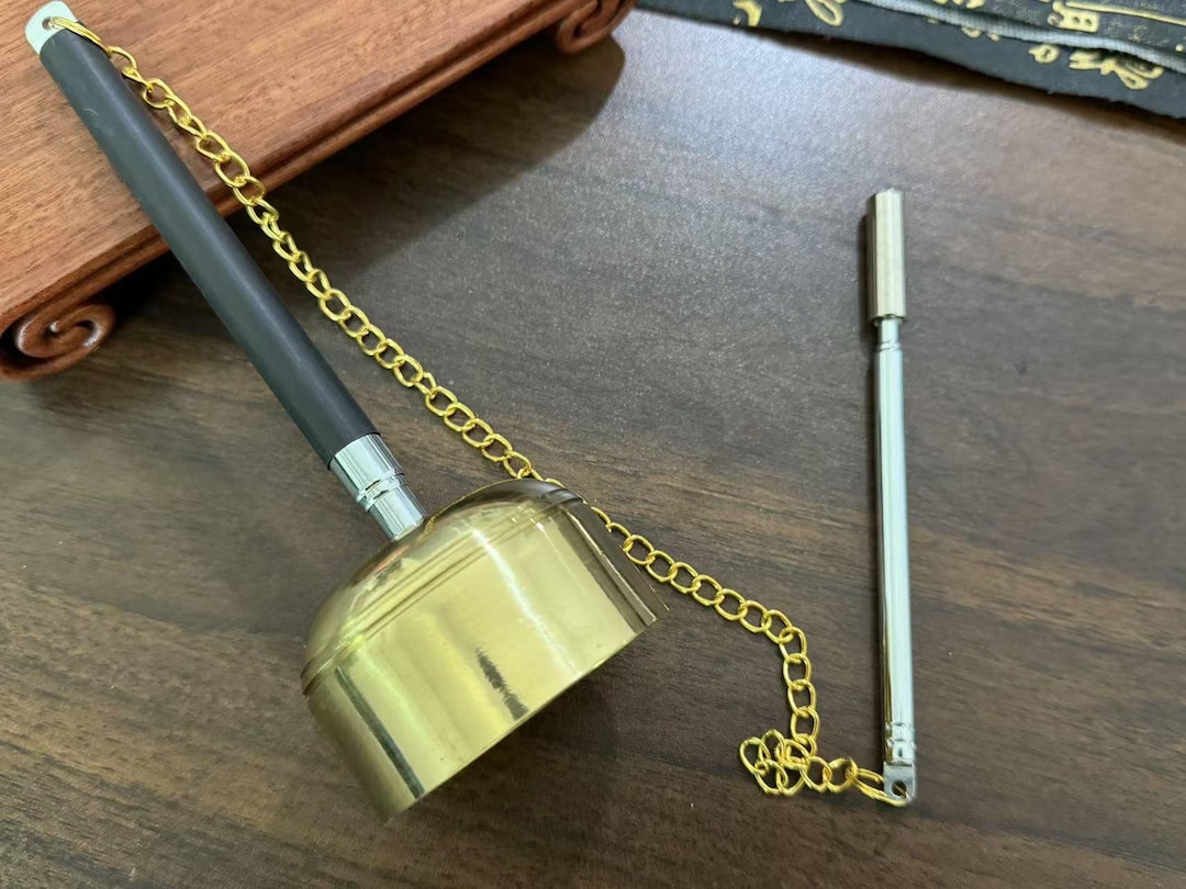 Tibetan Meditation & Prayer Bell, Wooden Handle Brass Bell for Buddhism ...