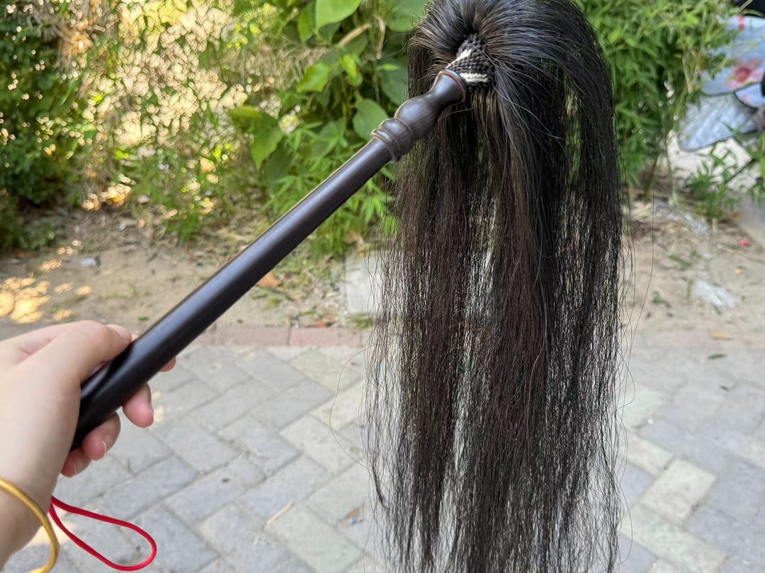 Natrue Black Real Horse Tail Buddha Dust Props Wood Handle Horsetail ...