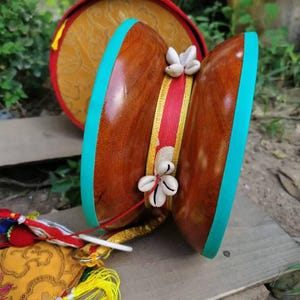 Tibetan Vintage Wooden Drum Nepal Buddhism Tambourine Sheepskin Drum ...