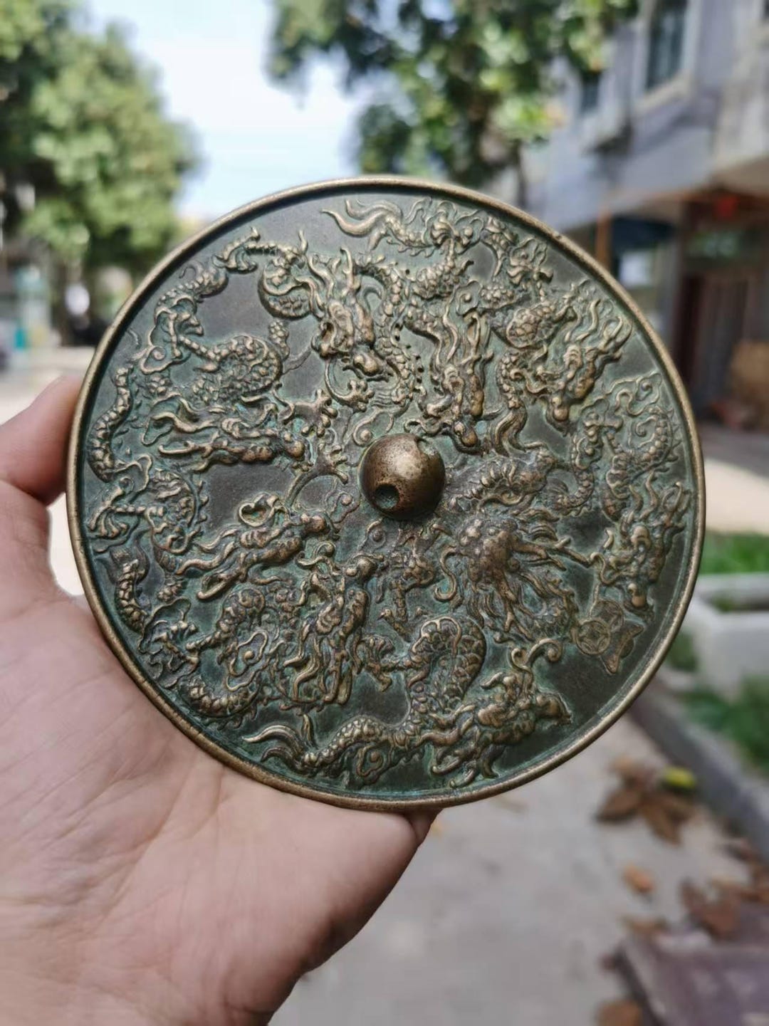 Tibet Temple Copper Dragon Pixiu Bagua Fengshui Symbol Mirror Exorcism ...