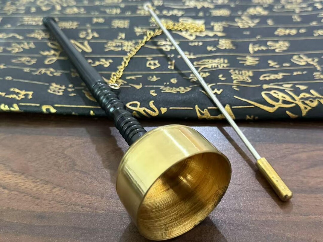 Tibetan Meditation & Prayer Bell, Wooden Handle Brass Bell for Buddhism ...