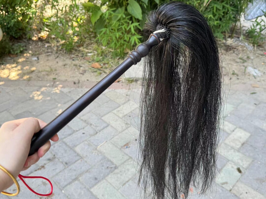 Natrue Black Real Horse Tail Buddha Dust Props Wood Handle Horsetail ...