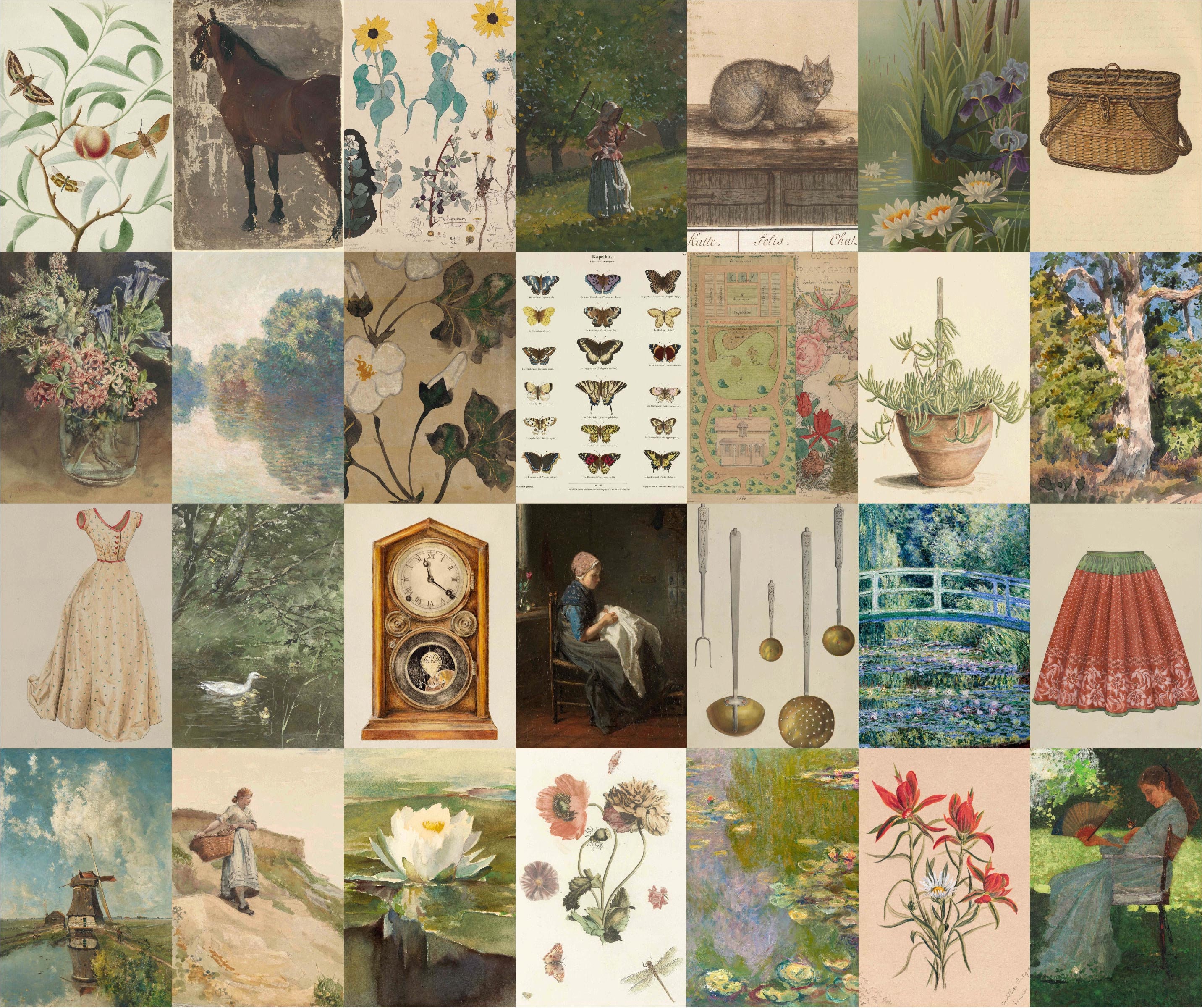 Vintage Cottagecore Wall Collage Kit, Aesthetic Botanical Posters, DIY ...