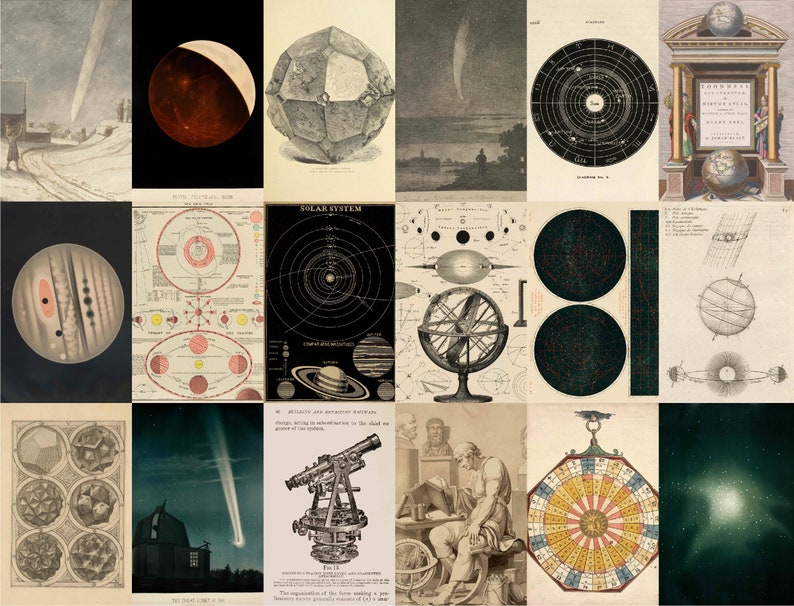 Vintage Astronomy Wall Collage Kit, Cosmic & Celestial Collage Print ...