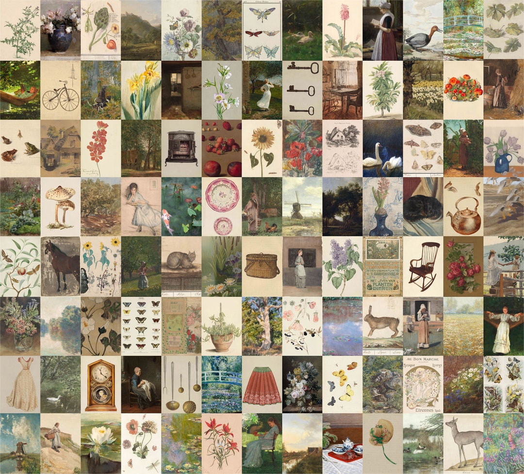 Cottagecore Wall Collage Kit, Vintage Botanical Art Prints (digital ...