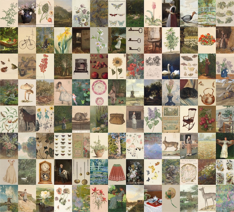 Vintage Cottagecore Wall Collage Kit Aesthetic Botanical Etsy