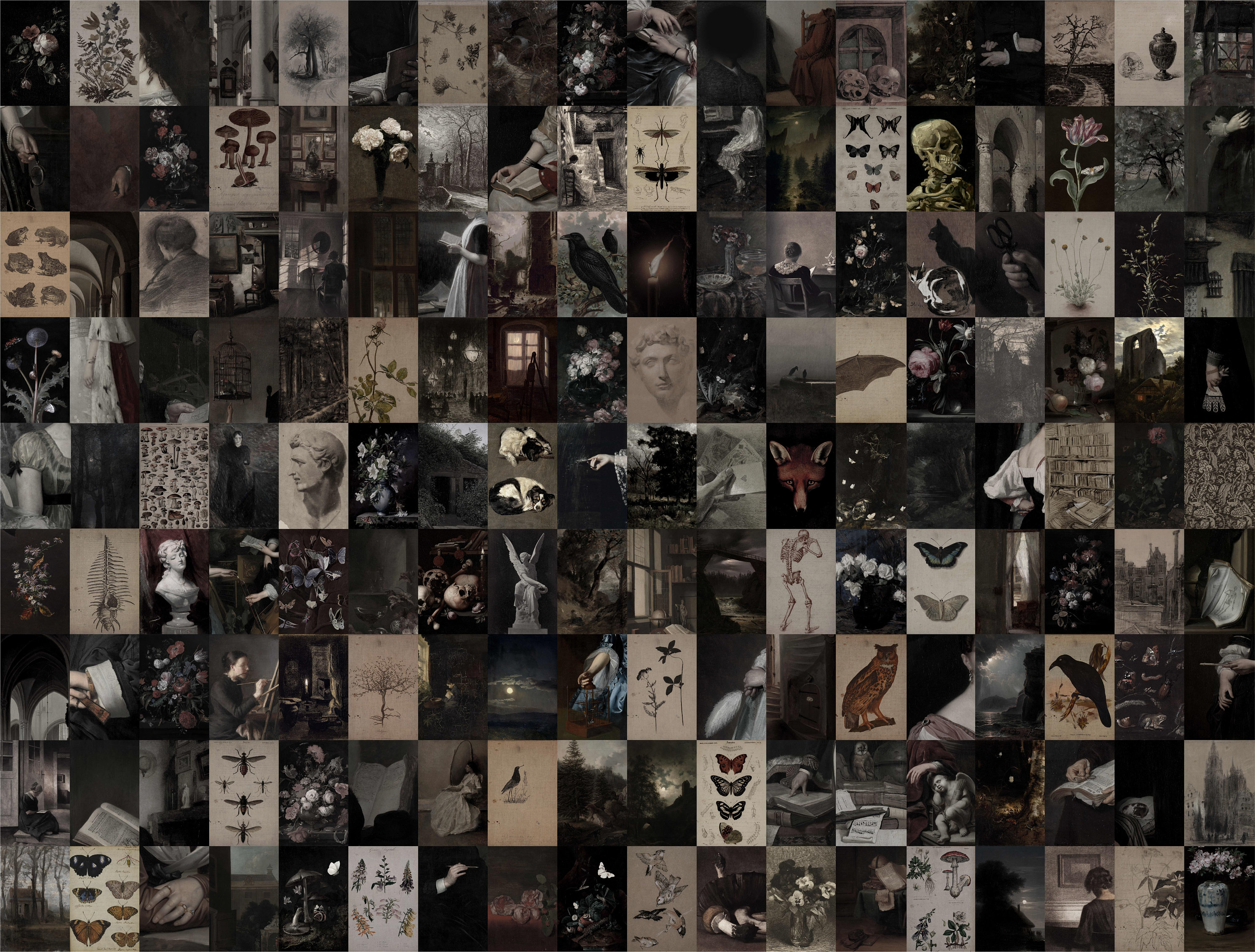 Moody Dark Wall Collage Kit Vintage Florals Skull Witch - Etsy