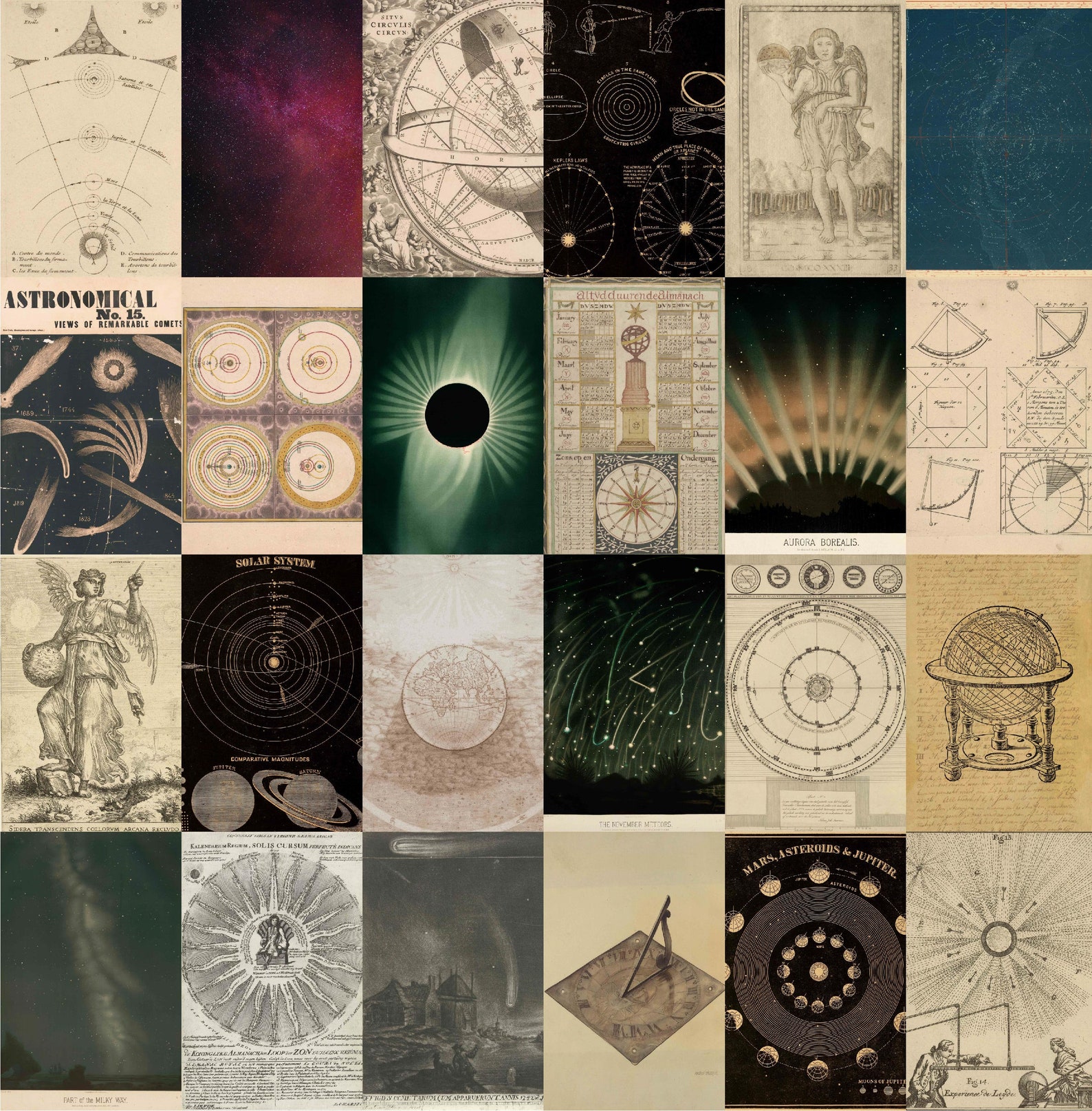 Vintage Astronomy Wall Collage Kit, Cosmic & Celestial Collage Print ...