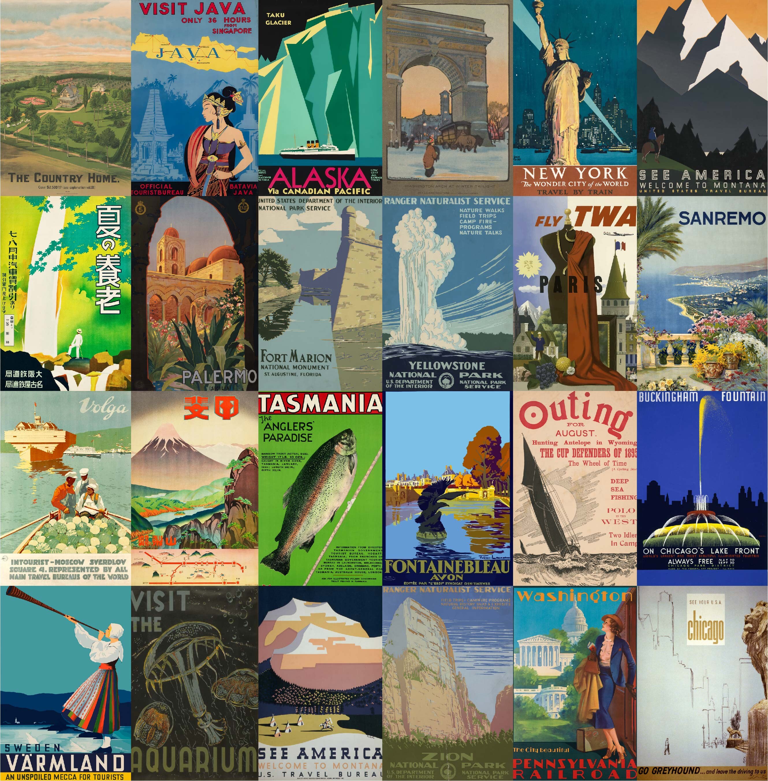 Travel Poster Retro Wall Collage Kit Wanderlust Prints Set Travel Decor ...