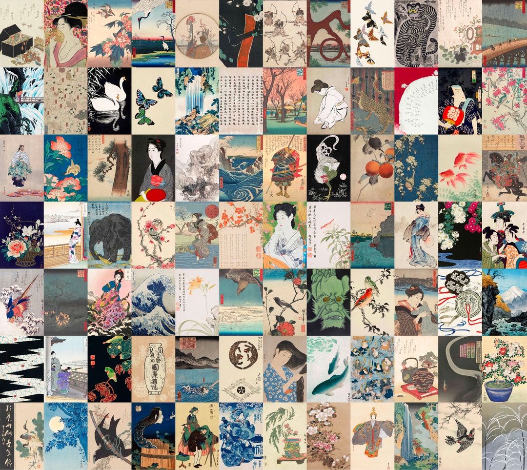 Vintage Japanese Wall Collage Bundle, Aesthetic Old Japan Art Posters ...