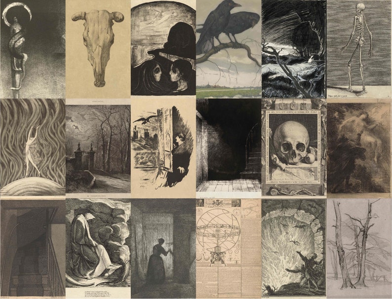 Vintage Gothic Wall Collage Kit, Old Grunge Aesthetic Teen Room Decor ...