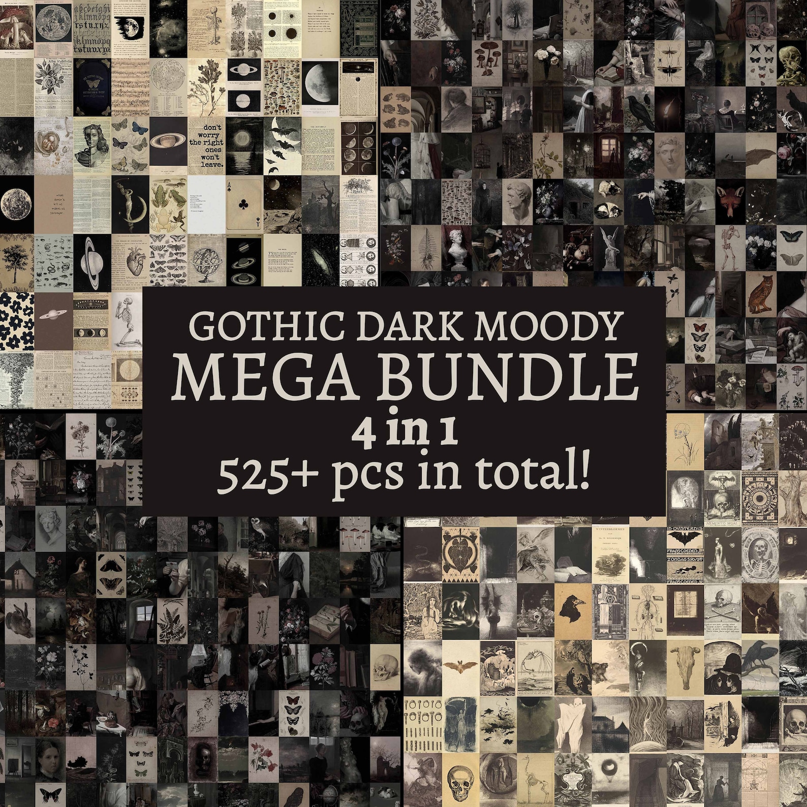 MEGA BUNDLE 4 in 1 Gothic Dark Moody Collage Kits | 525+ PCS Vintage ...