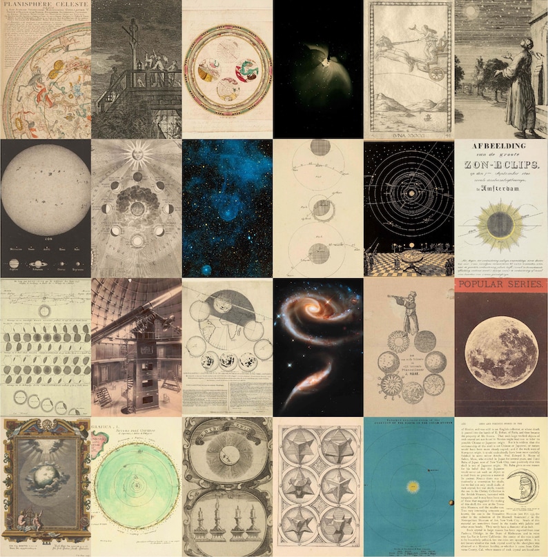 Vintage Astronomy Wall Collage Kit, Cosmic & Celestial Collage Print ...