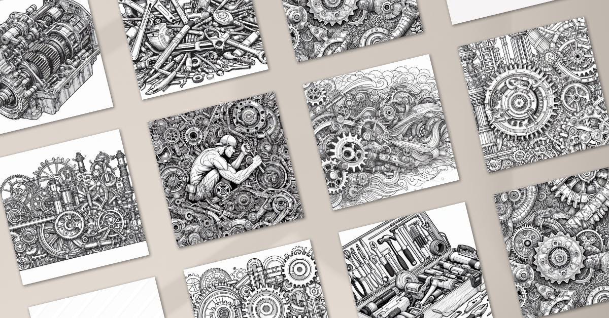 10 Printable Adult Coloring Pages for Guys – Steampunk Gears ...