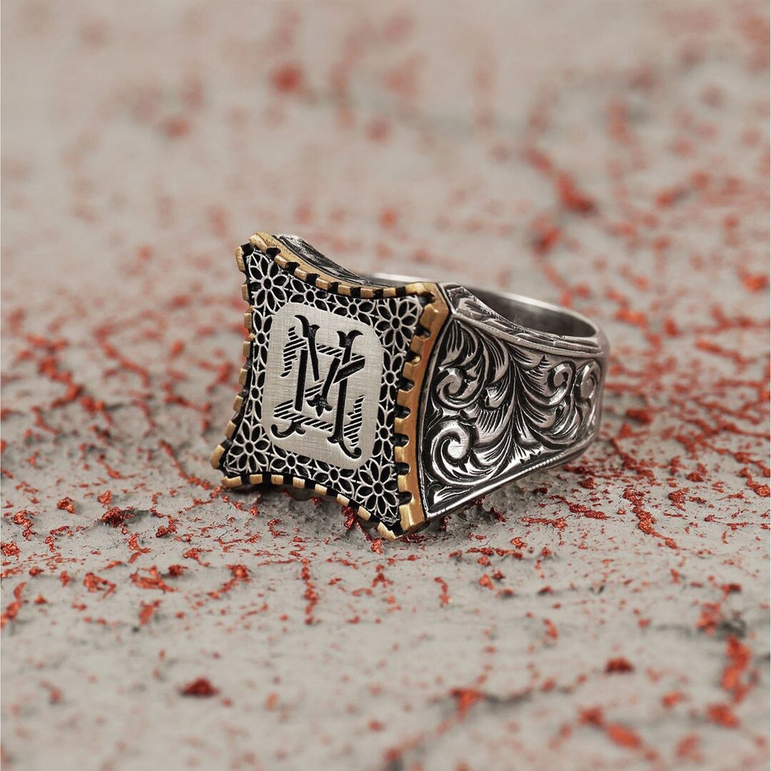 Custom Initial Ring, Silver Name Ring, Monogram Silver Signet Ring ...