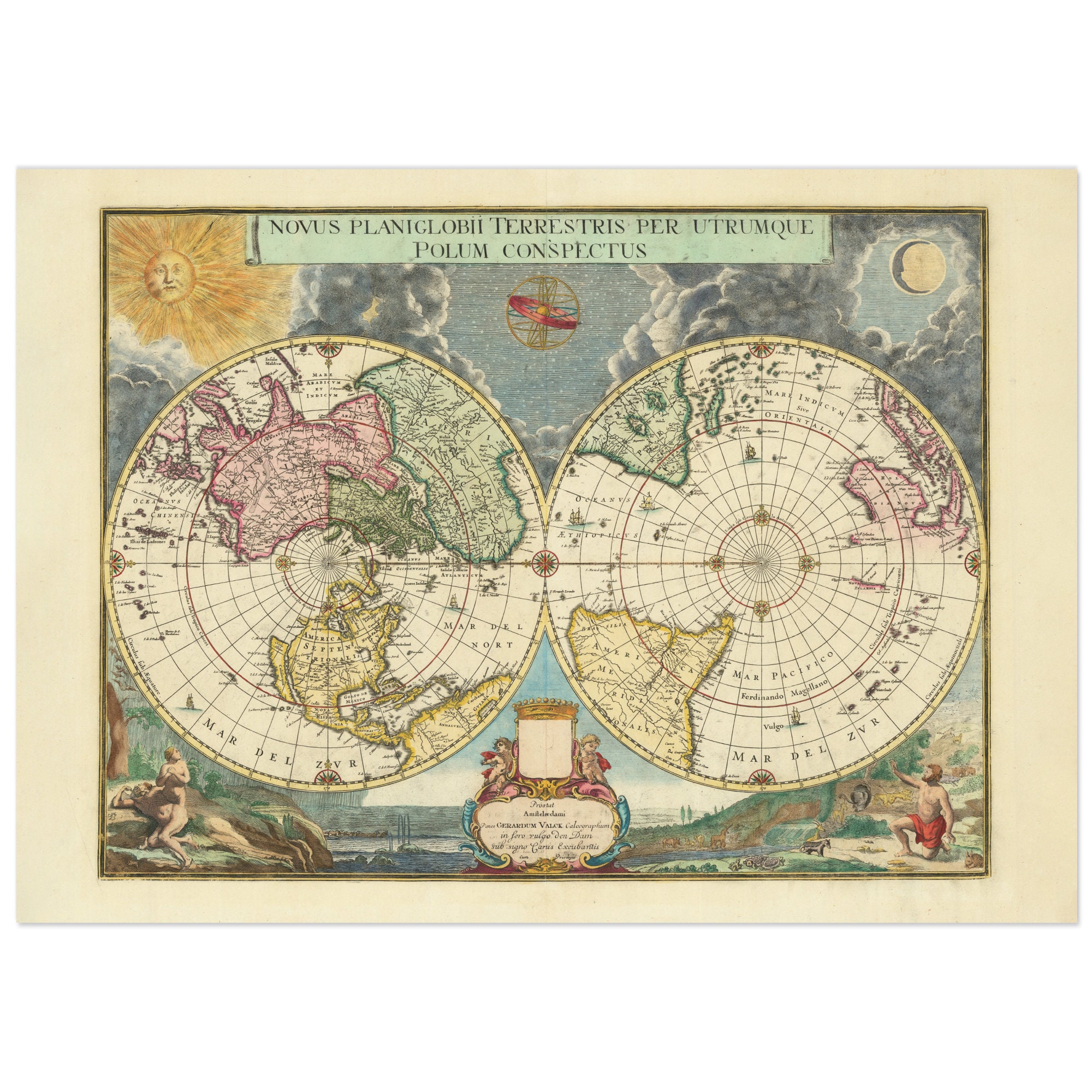 Antique World Map novus Planiglobii Terrestris 17th Century Double ...