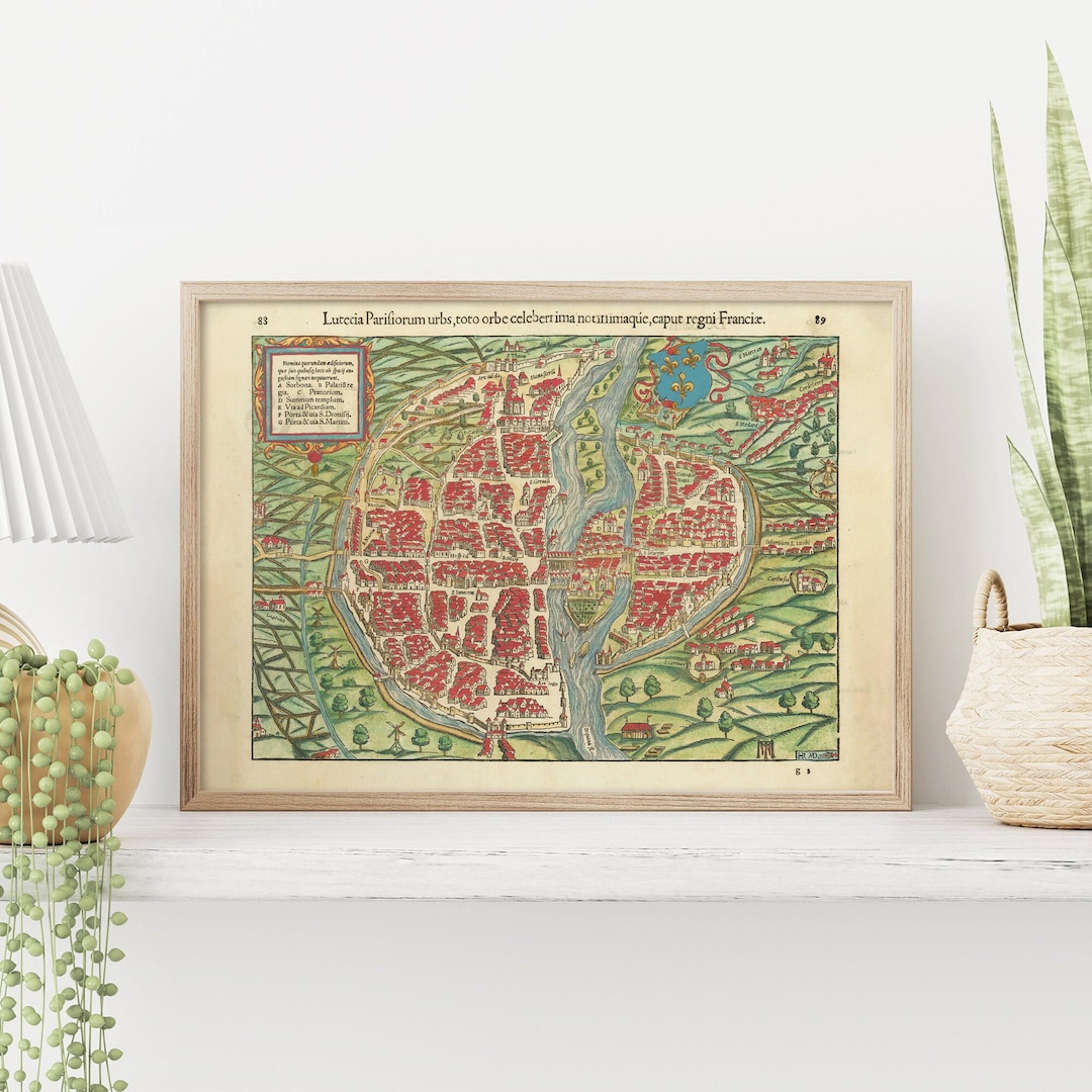 Vintage Map of Paris Lutetia Parisiorum Urbs Giclée Print on Museum ...