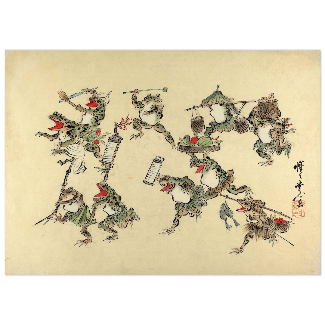 Frog Parade – Kawanabe Kyōsai Japanese Print – Frogs With Lanterns ...
