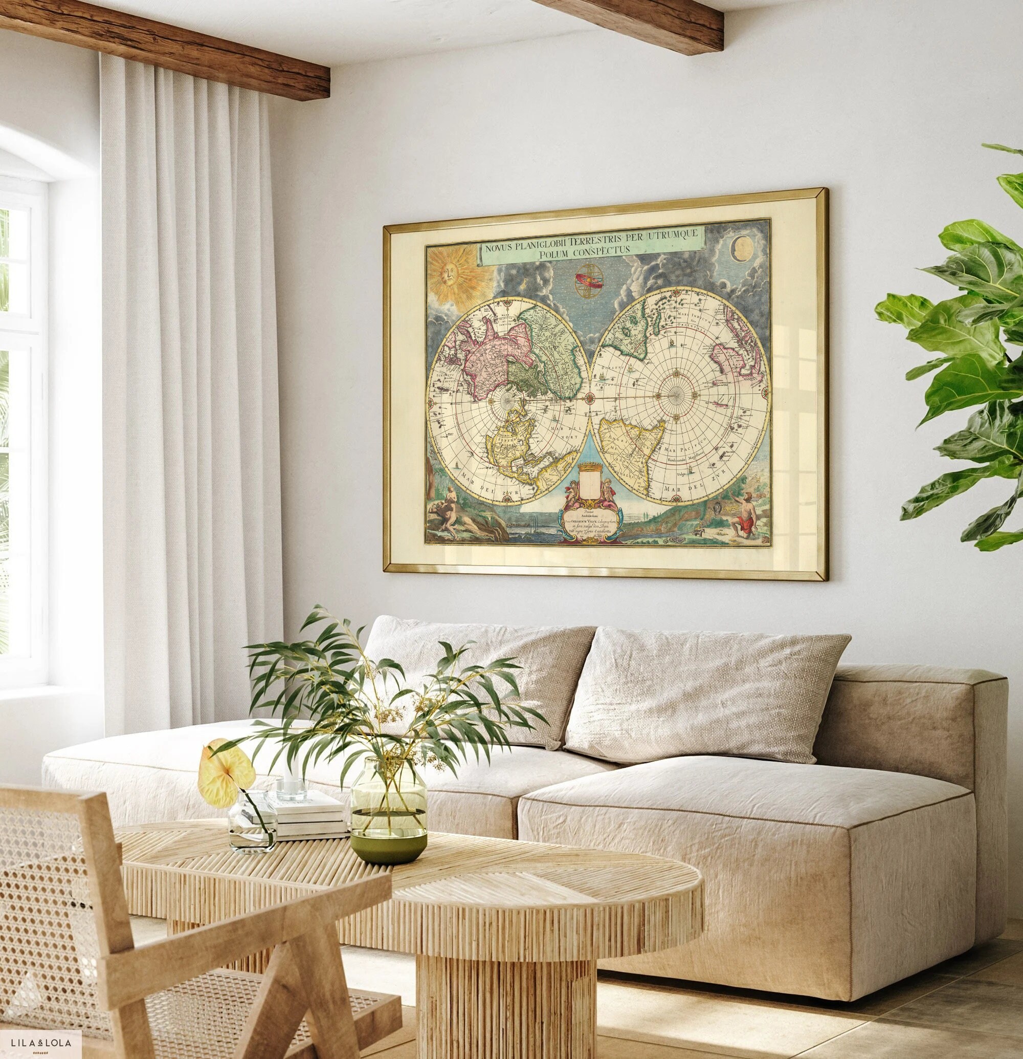 Antique World Map novus Planiglobii Terrestris 17th Century Double ...