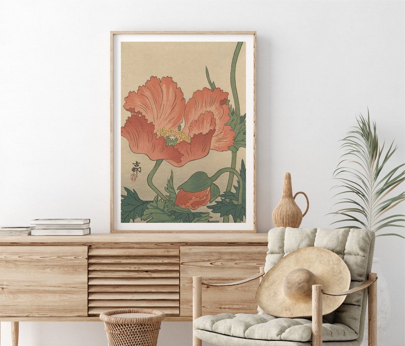 Ohara Koson Poster Poppies in Bloom, Japanese Art Poster, Ukiyo-e ...