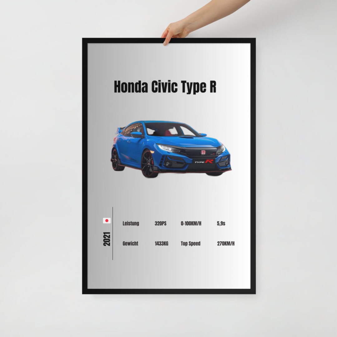 Car Poster Honda Civic Type R 2018, Car Poster Print, Classic Car Wall ...