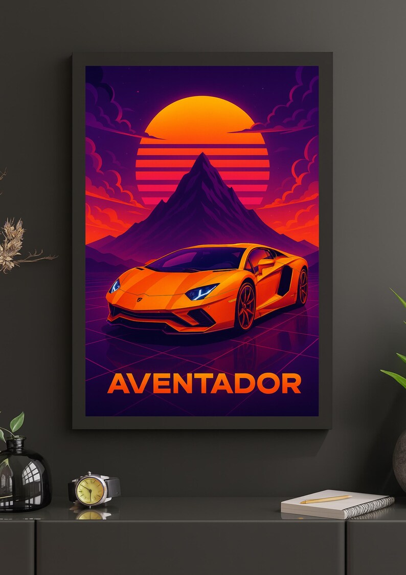 Lamborghini Aventador Poster (digital Download) – 80s Neon Synthwave ...