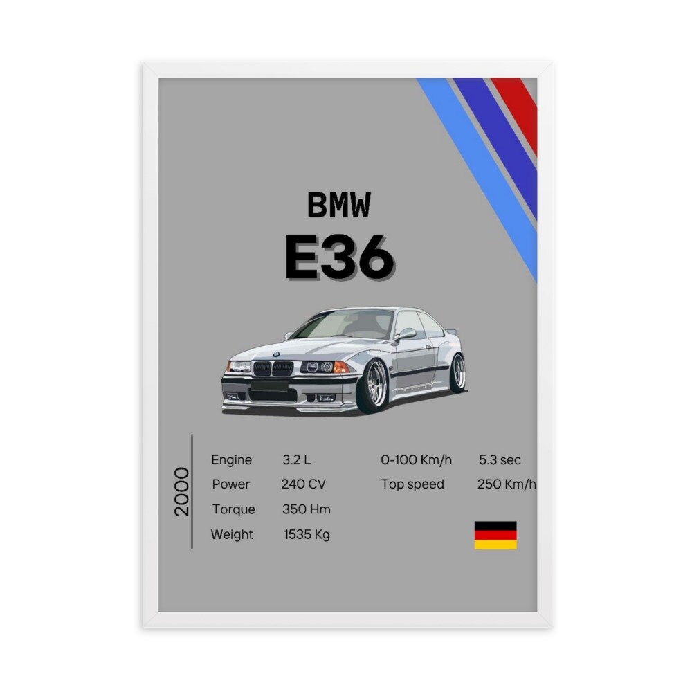 Digital Poster BMW E36 Car Portrait Decor Prints Wall Nursery Boys Room ...