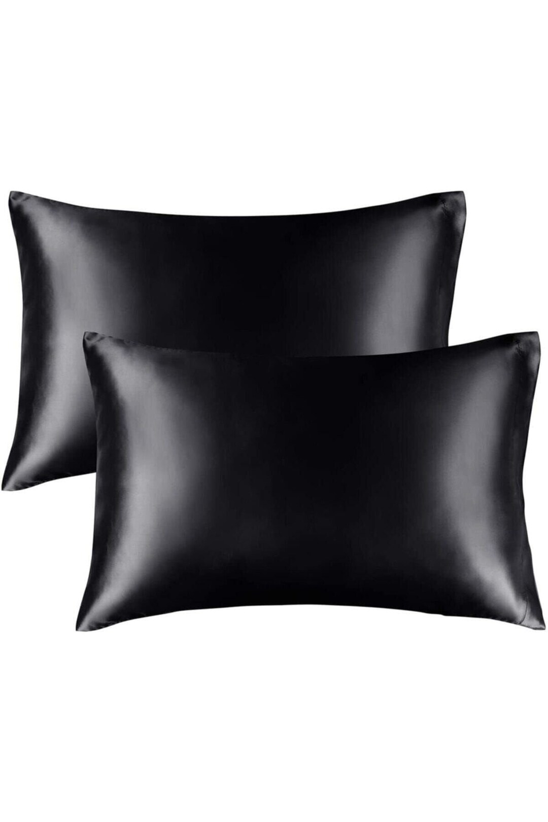 Set of 2 Black Silk Satin Texture Pillowcases 50x70 Cm Bedding ,bed ...