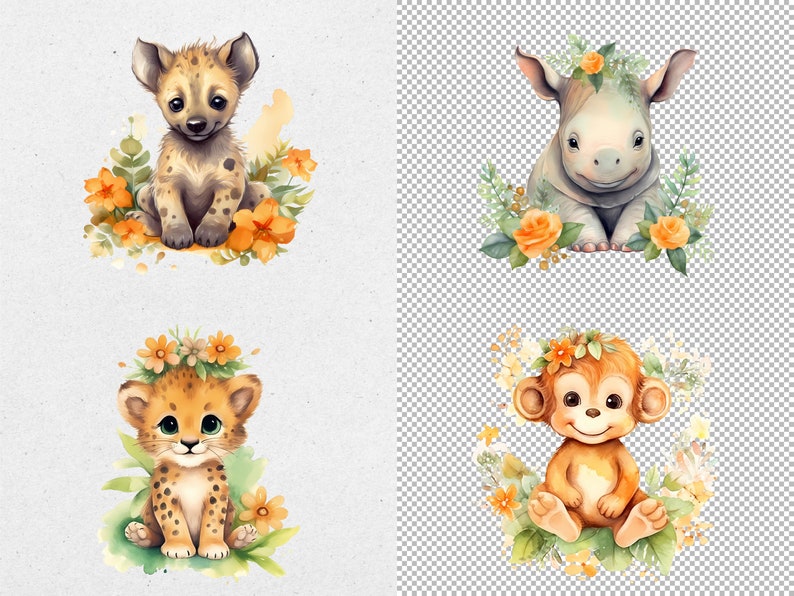 10 Cute Safari Animals Watercolor Clipart Collection - Etsy