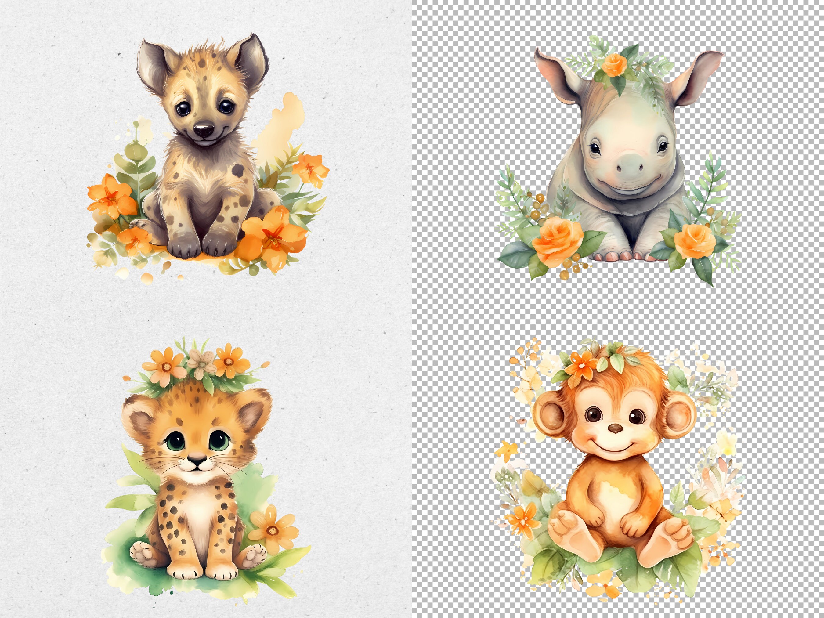 10 Cute Safari Animals Watercolor Clipart Collection - Etsy