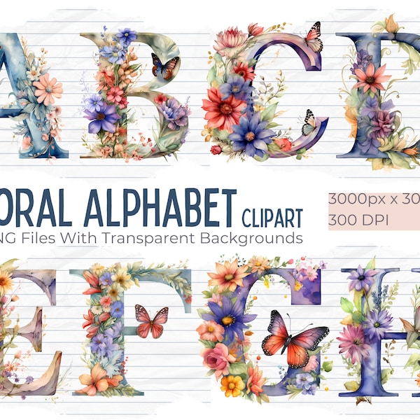 Floral Alphabet Watercolor - Etsy