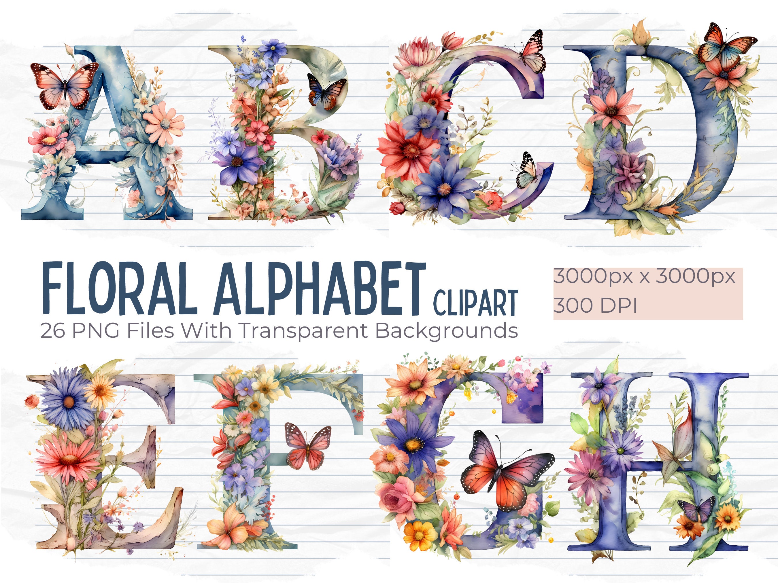 Floral Alphabet Clip Art Retro Boho Floral Alphabet With Clipart PNG,