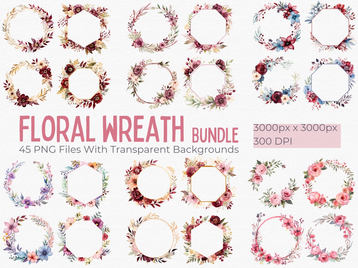 Watercolor Floral Wreaths Wreath Clipart Wild Flowers - Etsy