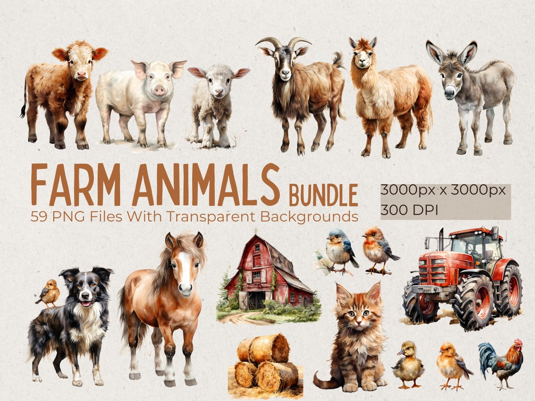 Watercolor Farm Clipart, Farm Animals Clipart Bundle, Cute Animals ...
