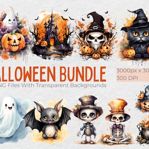 Watercolor Halloween Clipart PNG Halloween Graphics Clipart Sticker ...