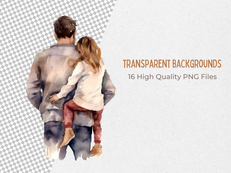 Father's Day Watercolor Clipart, Dad and Son Clipart, Dad and Daughter ...