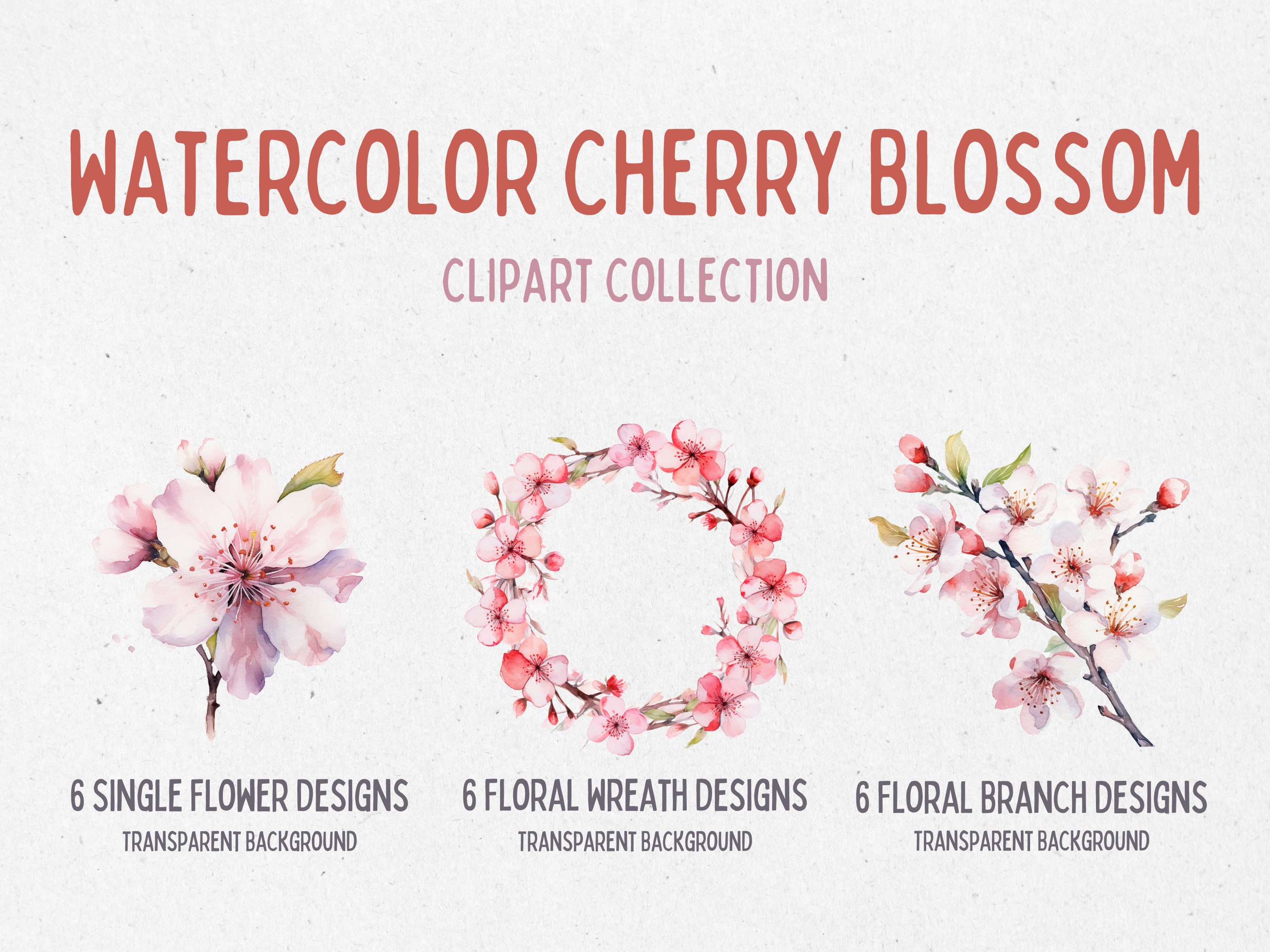 Watercolor Cherry Blossom Clipart Bundle, Spring and Summer Flowers ...