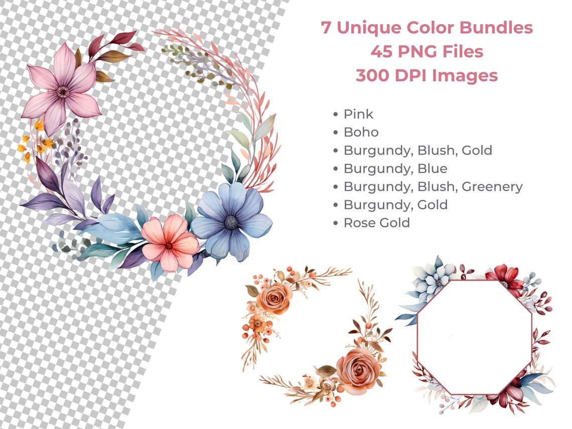 Watercolor Floral Wreaths Wreath Clipart Wild Flowers - Etsy