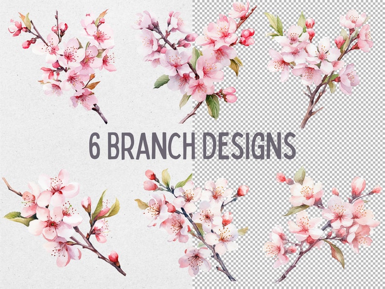 Watercolor Cherry Blossom Clipart Bundle, Spring and Summer Flowers ...