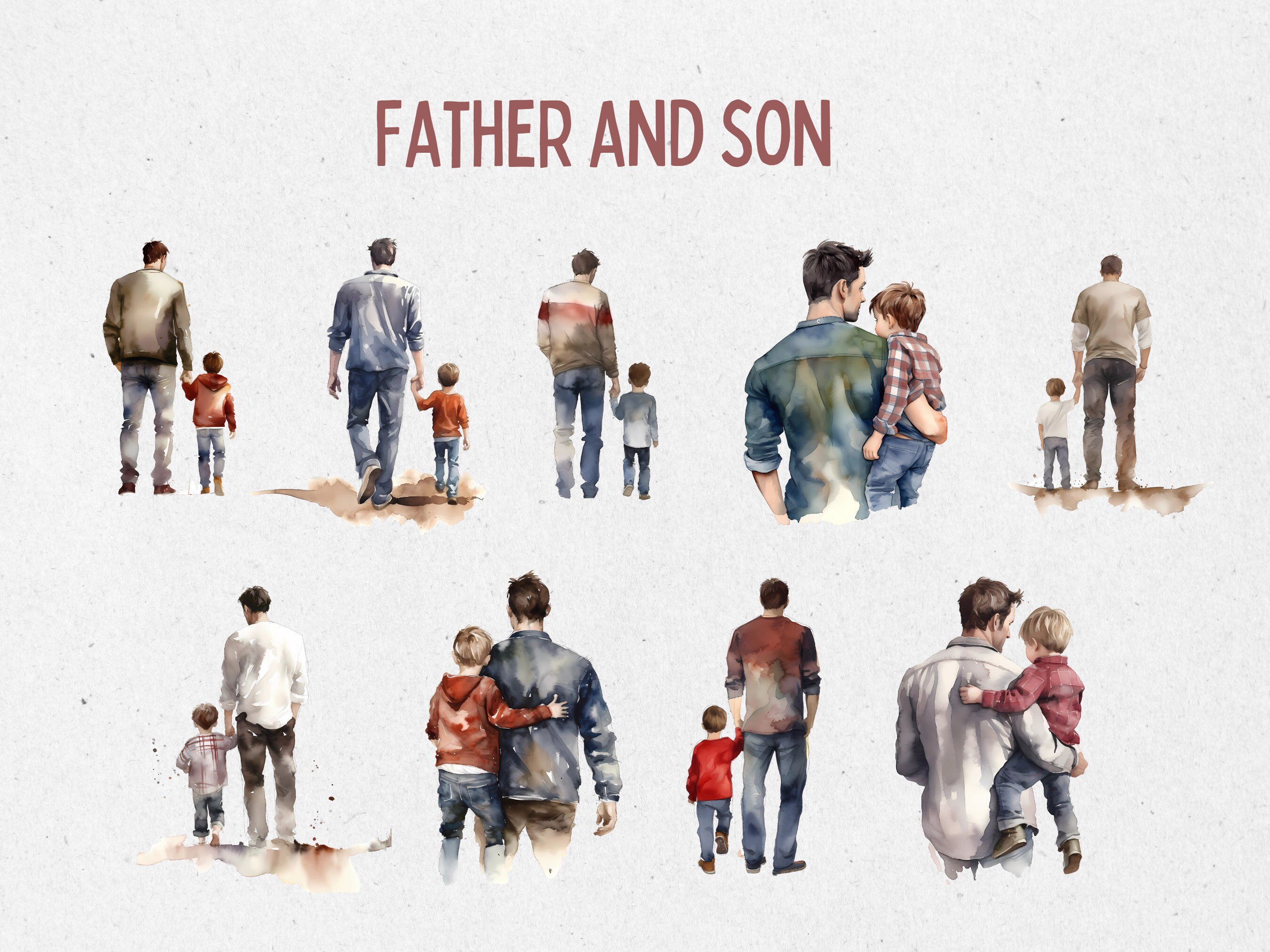 Father's Day Watercolor Clipart, Dad and Son Clipart, Dad and Daughter ...