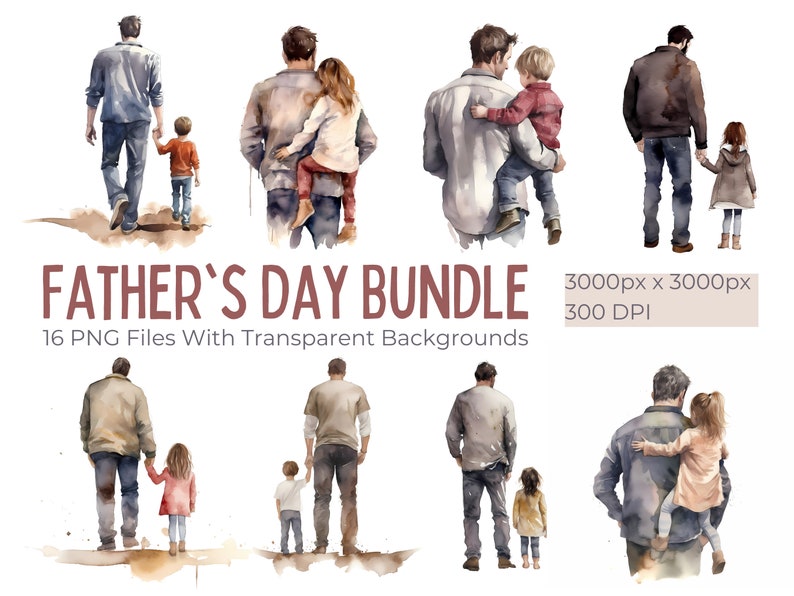 Father's Day Watercolor Clipart, Dad and Son Clipart, Dad and Daughter ...