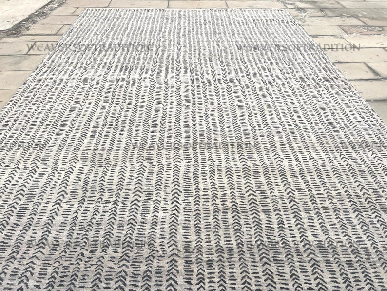 Hand-knotted Neutral Chevron Pattern Area Rug for Living Room Bedroom ...