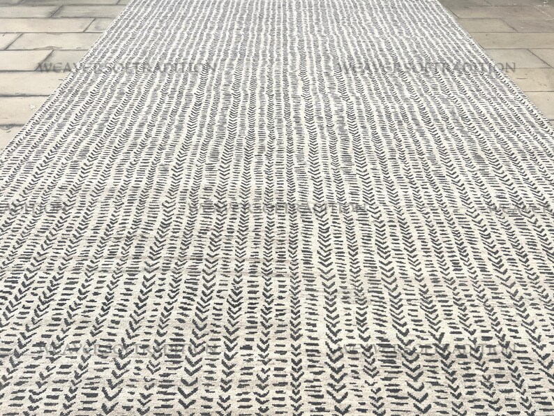 Hand-knotted Neutral Chevron Pattern Area Rug for Living Room Bedroom ...