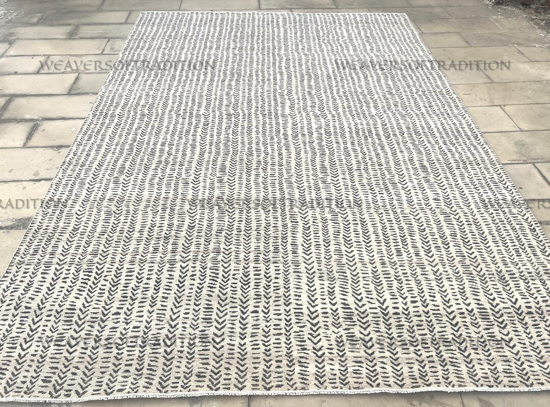Hand-knotted Neutral Chevron Pattern Area Rug for Living Room Bedroom ...