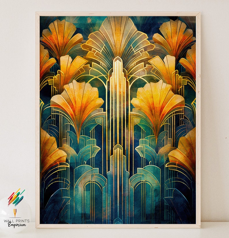 Vintage Art Deco Prints Gold Art Deco Print Living Room Art Etsy