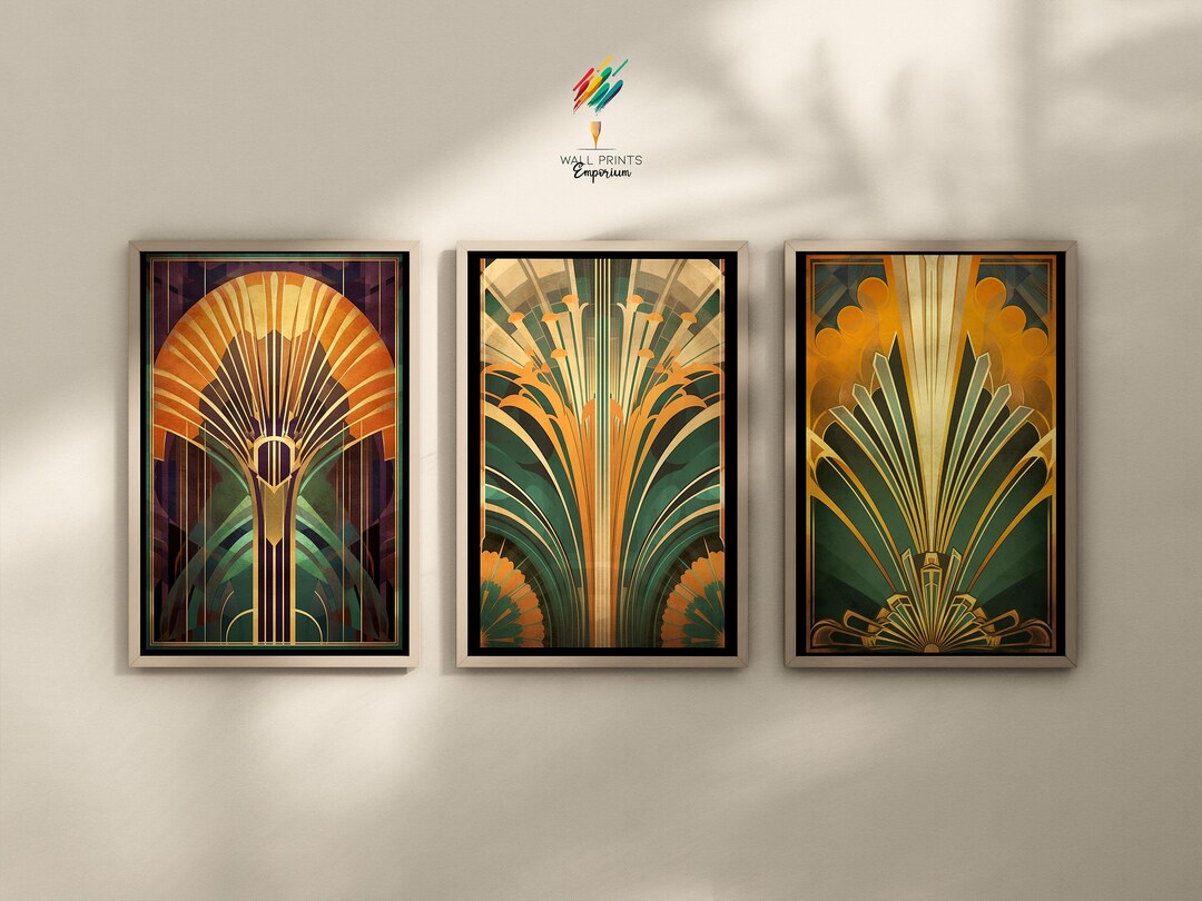 3 Piece Green Gold Art Deco Poster, Classic Deco Design, Vintage Art ...
