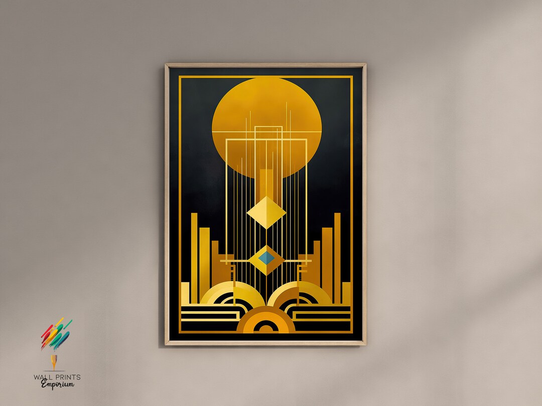 Vintage Art Deco Sun Print, Black Gold Art Deco Poster, 1920 Home Decor ...