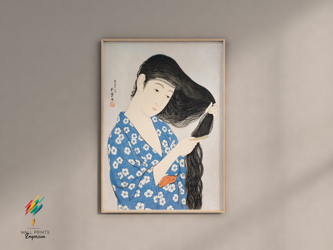 Traditional Asian Feminine Wall Art Drawing Download, Vintage Japanese ...