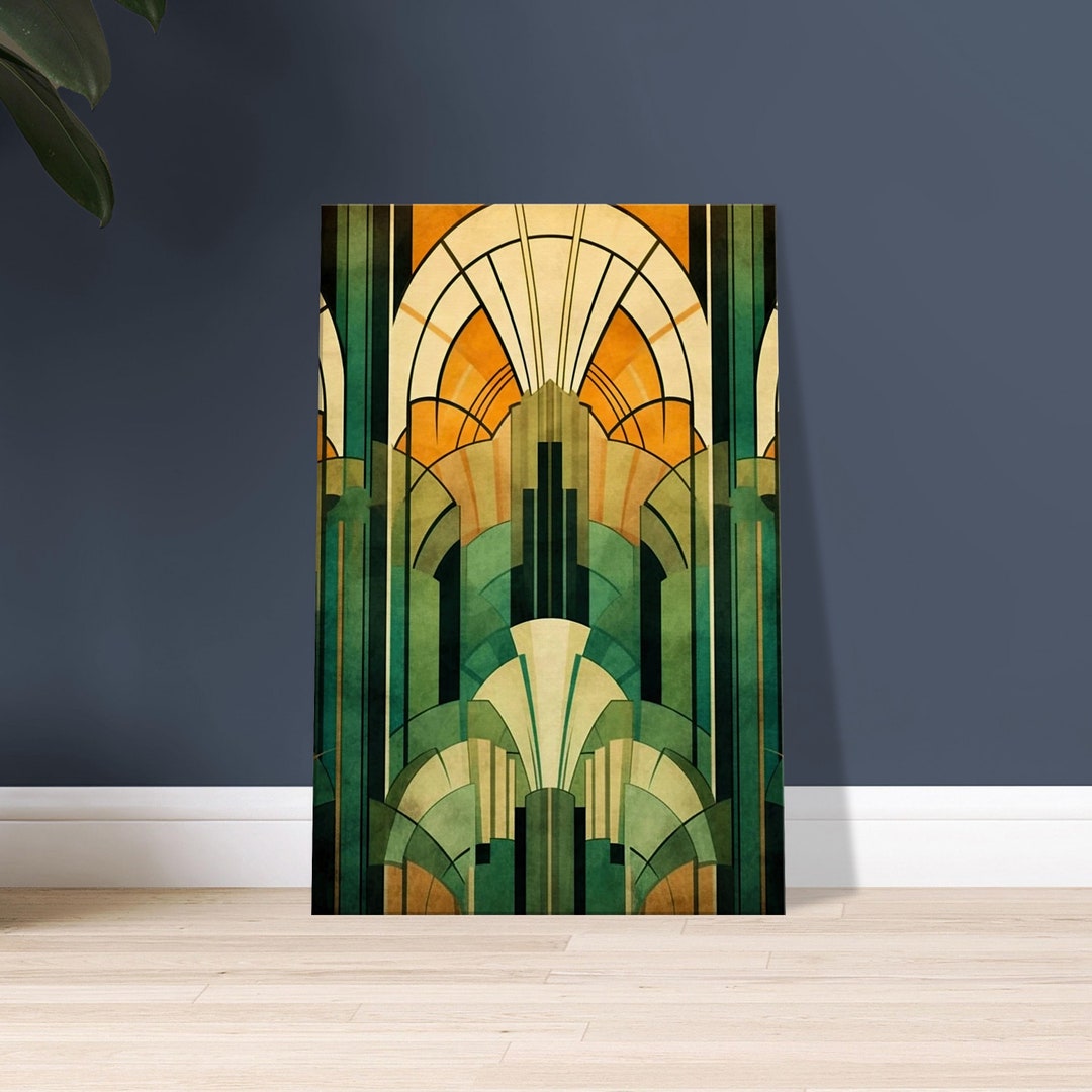 Vintage Teal Gold Art Deco Art Deco Canvas Wall Art Print, Gold Art ...