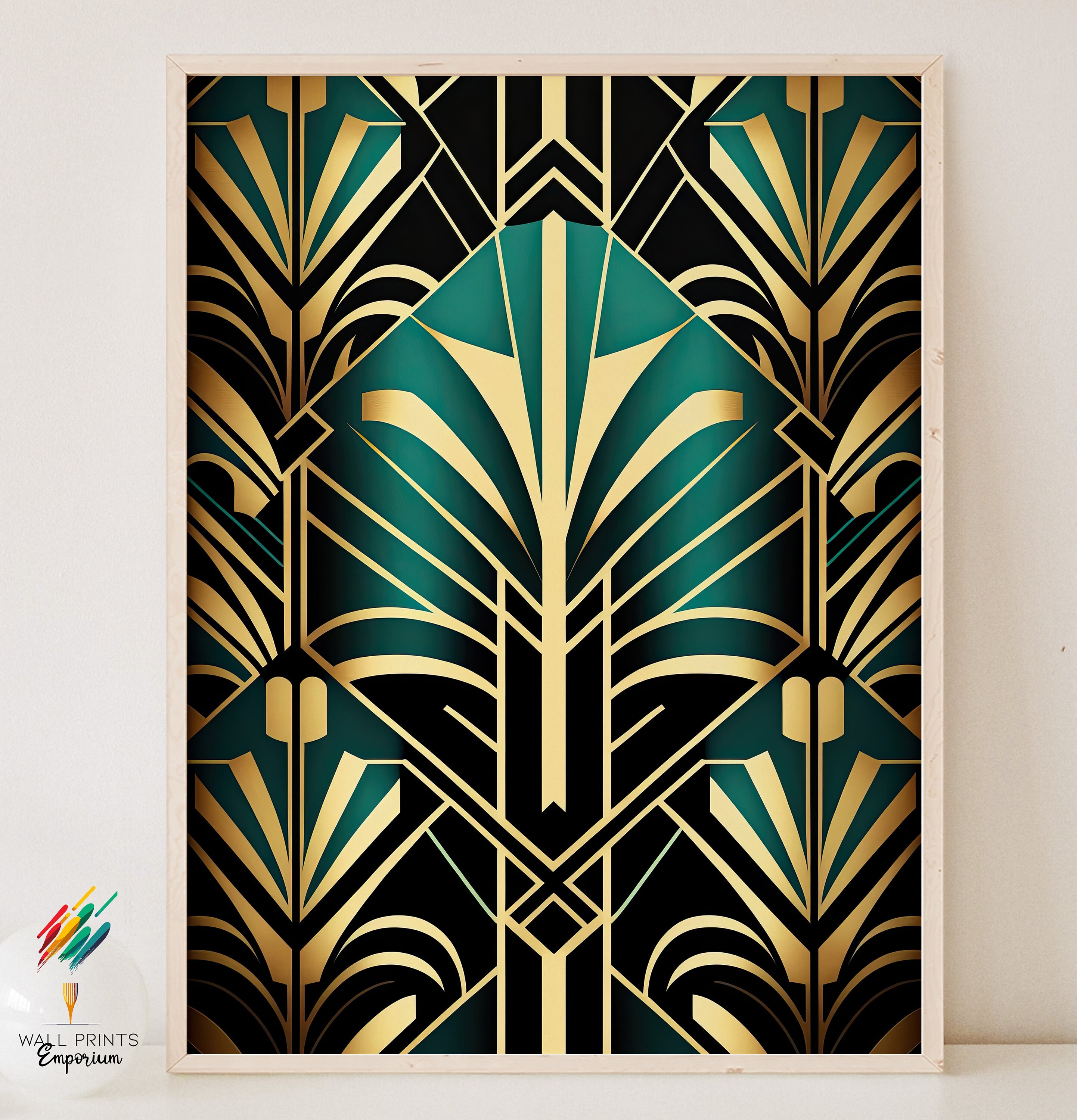 Teal Gold Art Deco Art Deco Wall Print Living Room Art - Etsy